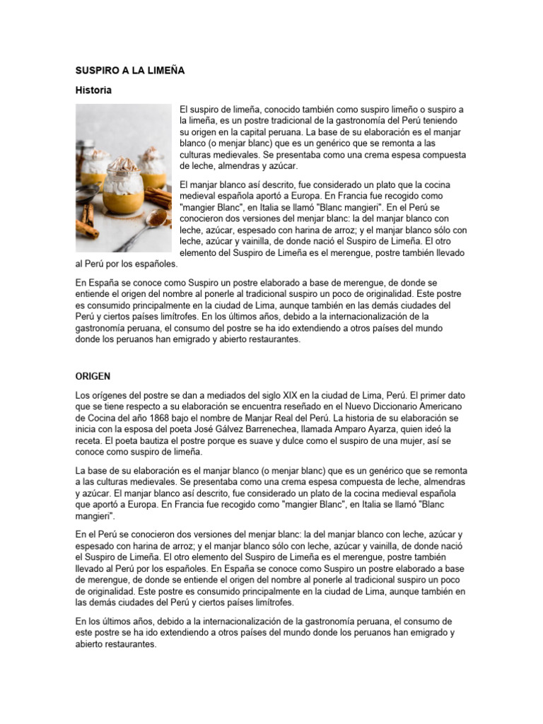 Suspiro A La Limeña | PDF | Postres | Preparación de comida y bebida