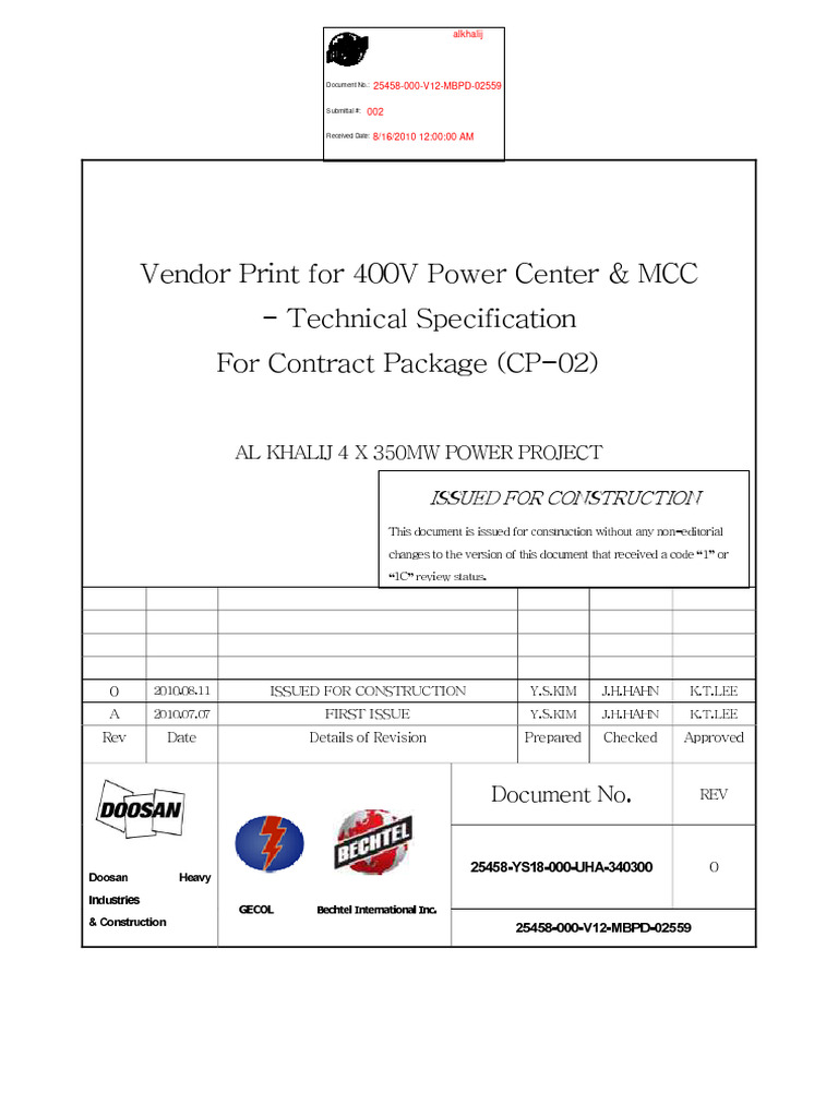 Al Khalij Power Plant LV & MCC Specs | PDF | Electrical Wiring | Paint