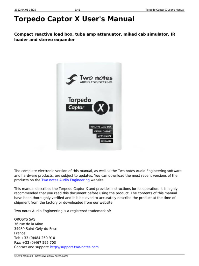 Torpedo Captor X User S Manual | PDF | Equalization (Audio) | Microphone