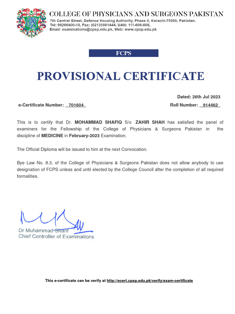 Provisional Certificate | PDF