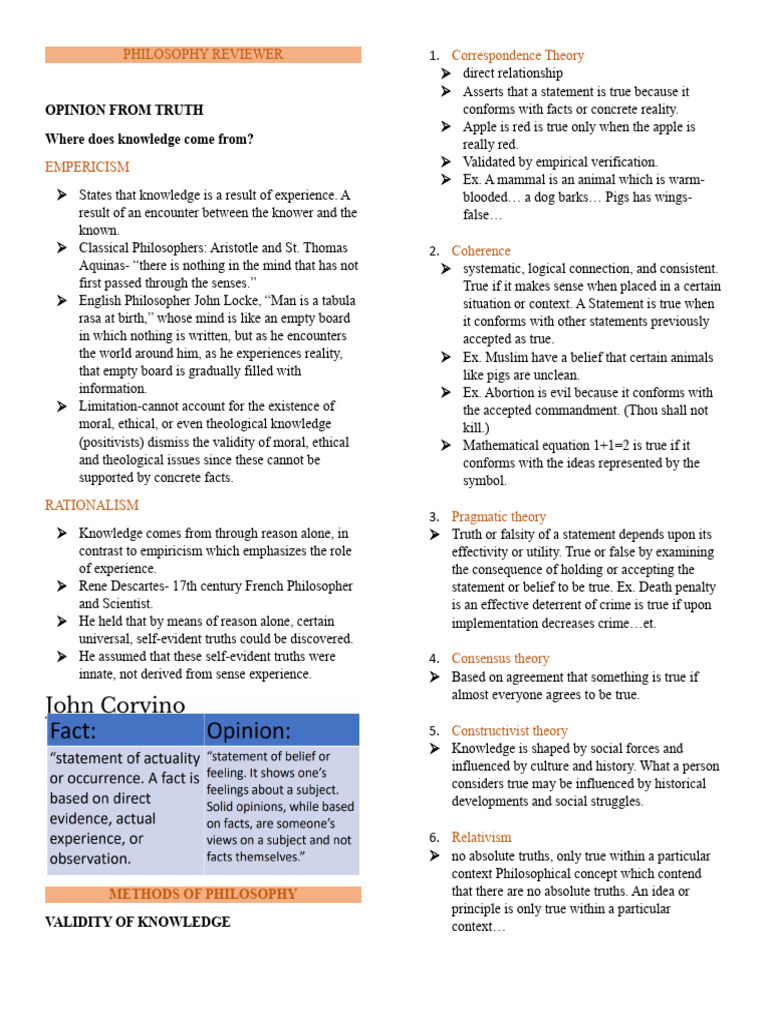 Philosophy Reviewer | PDF | Truth | Phenomenology (Philosophy)