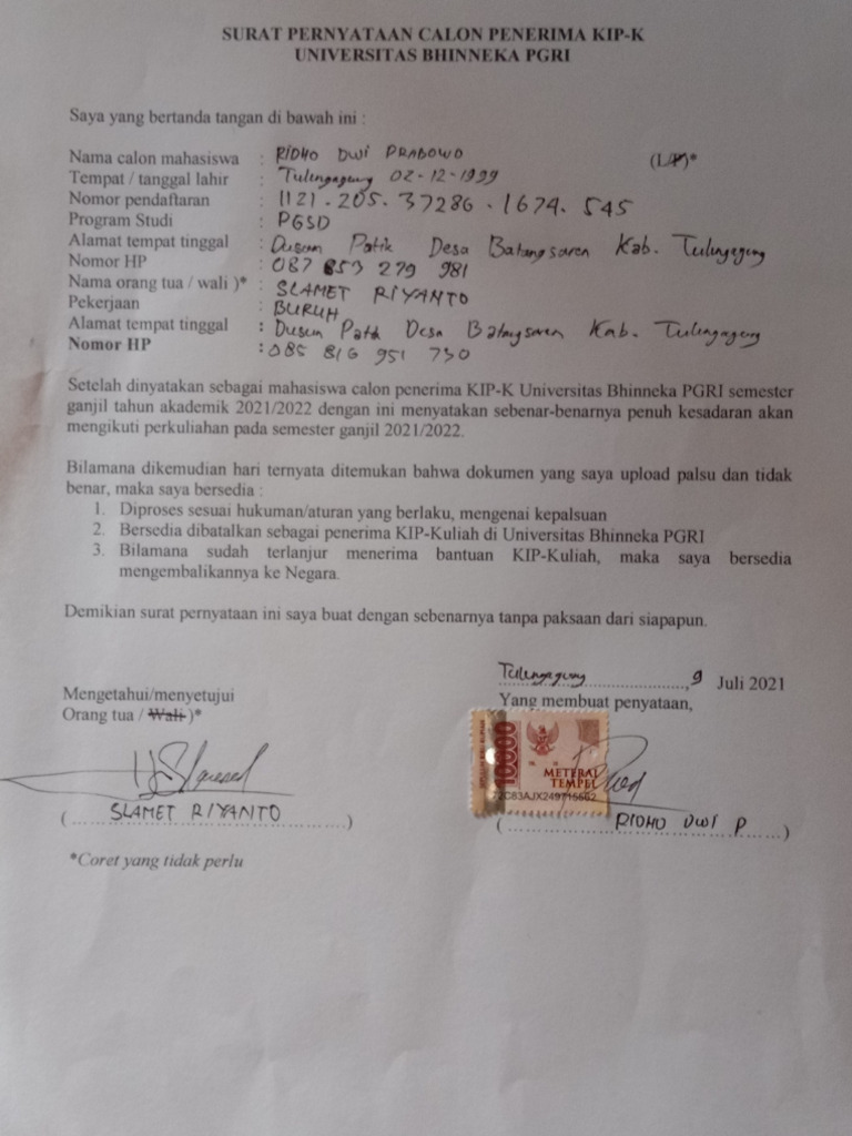 Pernyataan Ridho Dwi Prabowo Dokumen-Wps Office | PDF