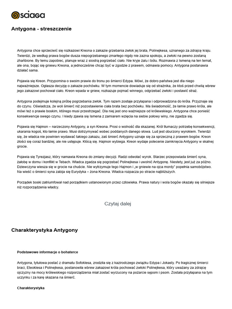 Antygona - Streszczenie - Sciaga - PL - 072100 | PDF