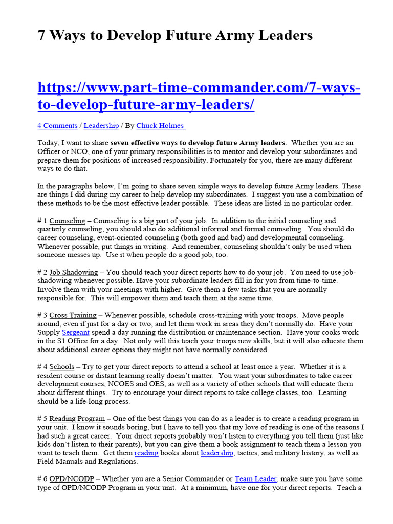 7 Ways To Develop Future Army Leaders | PDF