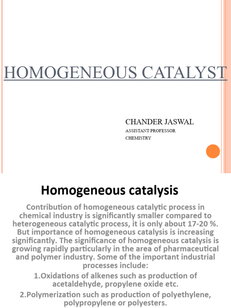 Homogeneous Catalysis Overview | PDF | Catalysis | Chemical Reactions