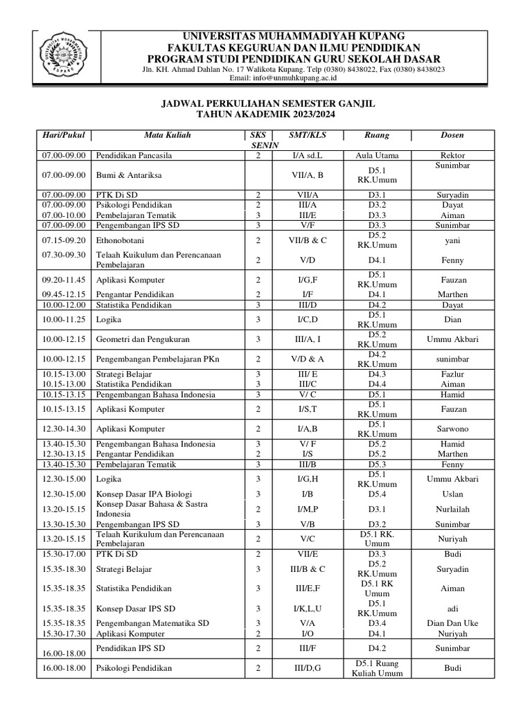 ROSTER SEMETER 1 GANJIL 2023-2024 Fix | PDF