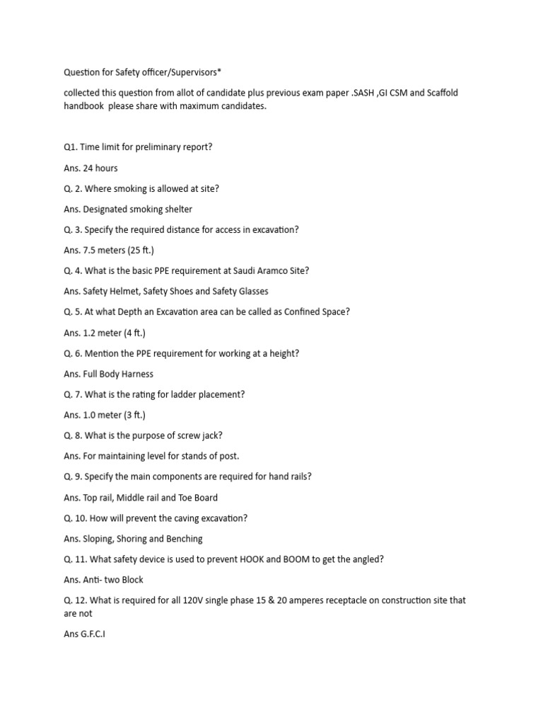 Safety Officer Interview Questions Guide | PDF | Scuba Diving | Scaffolding