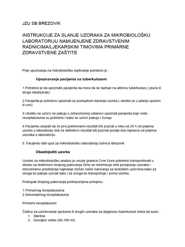 Instrukcije Za Ljekarski Tim | PDF