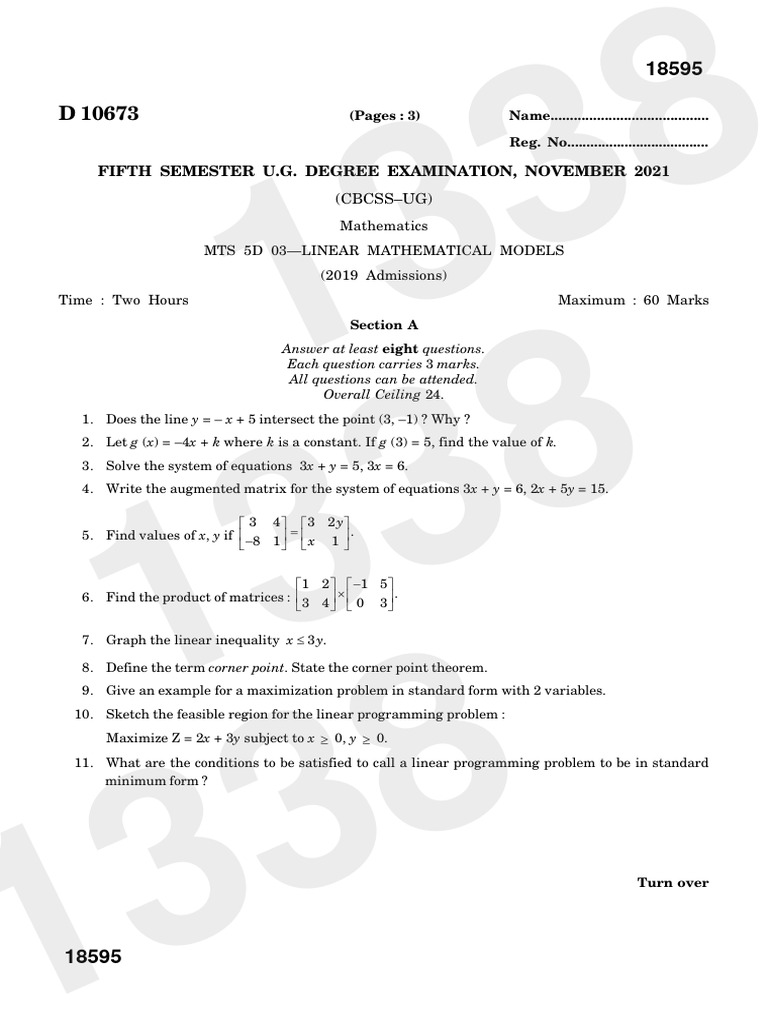 Linear Mathematical Models 2021 | PDF | Linear Programming | Matrix ...