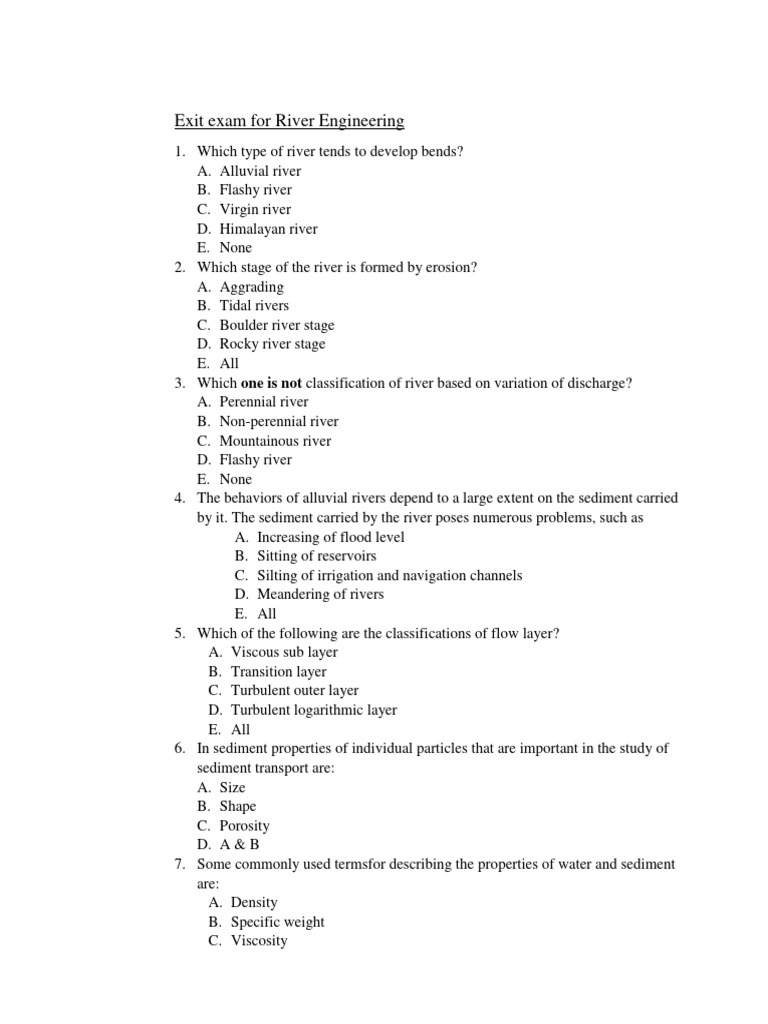 Exit Exam for River Engineering | PDF