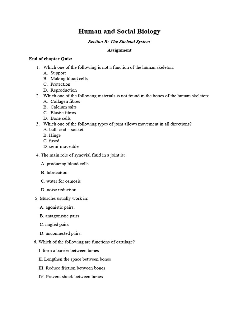 Assignment On Skeletal System | PDF