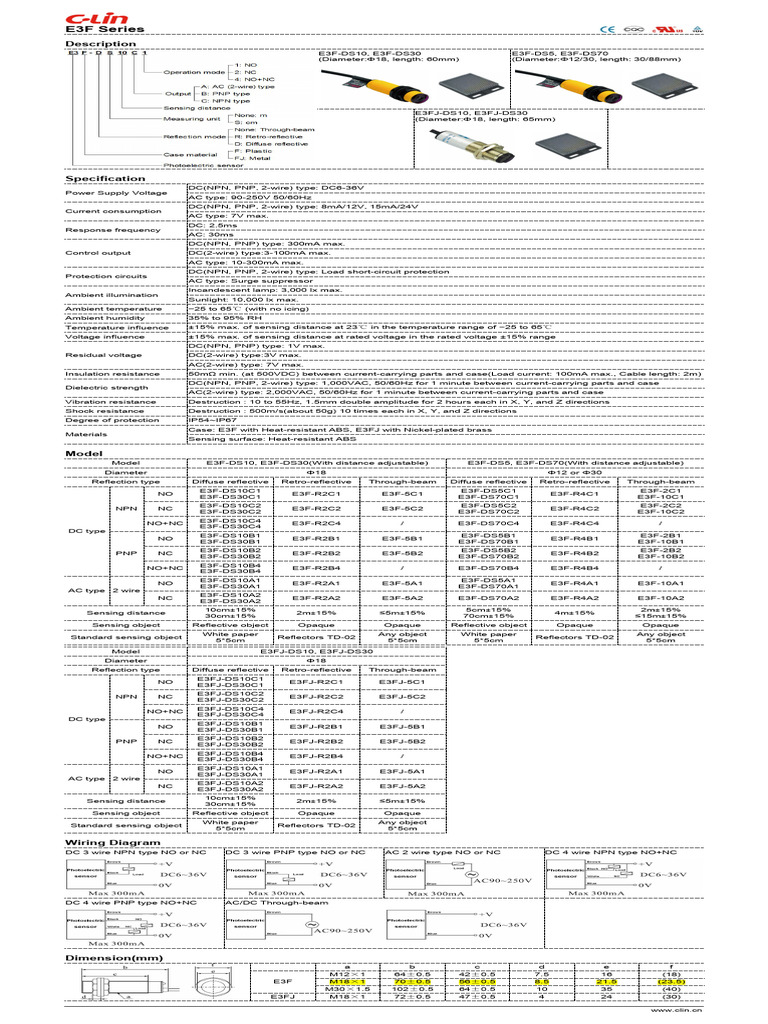 Datasheet of Sensor - E3F Series | PDF