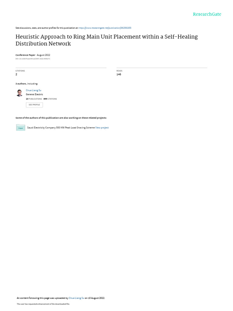 Heuristic Approach To Ring Main Unit Placement Within A Self-Healing Distribution Network | PDF ...