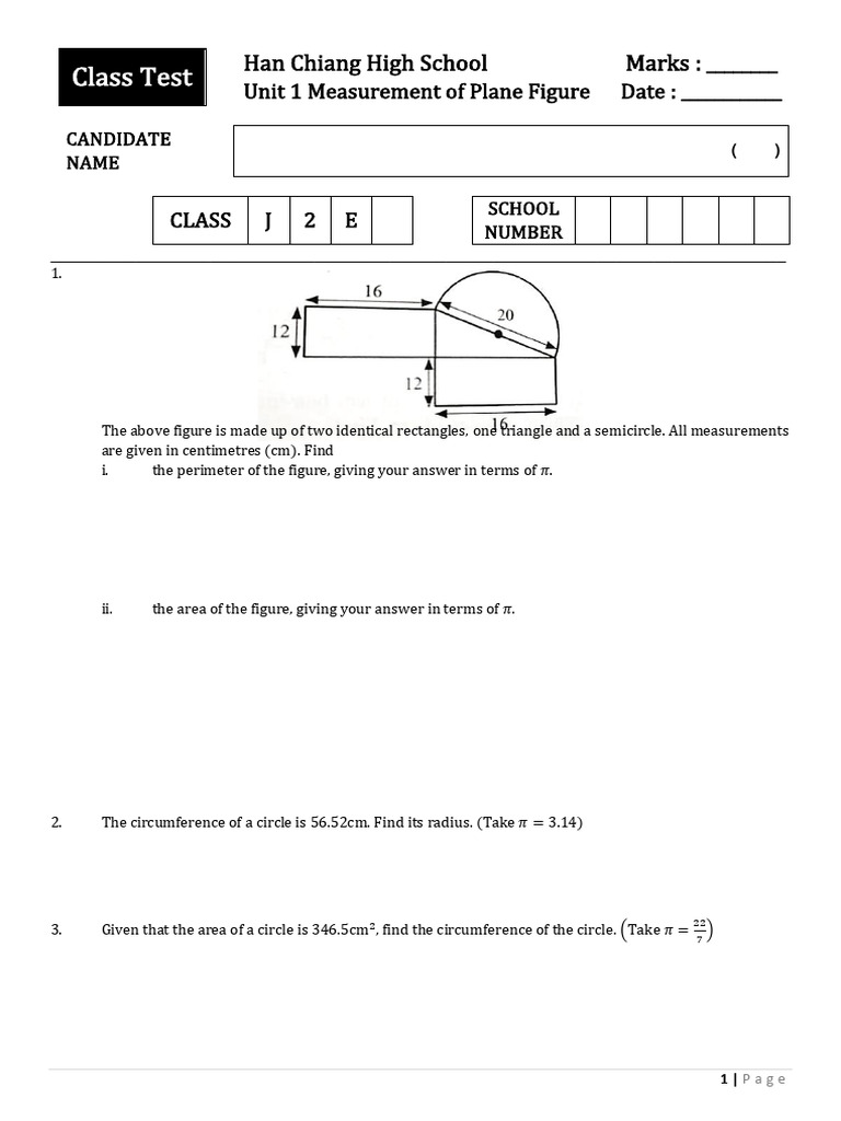 J2E Unit 1 Measurement of Plane Figures | PDF | Area | Circle