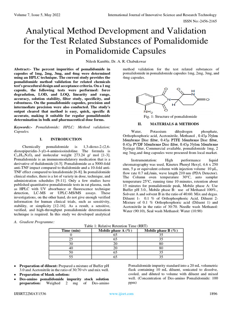 Pomalidomide Nitrodine Impurity Analysis | PDF | High Performance ...