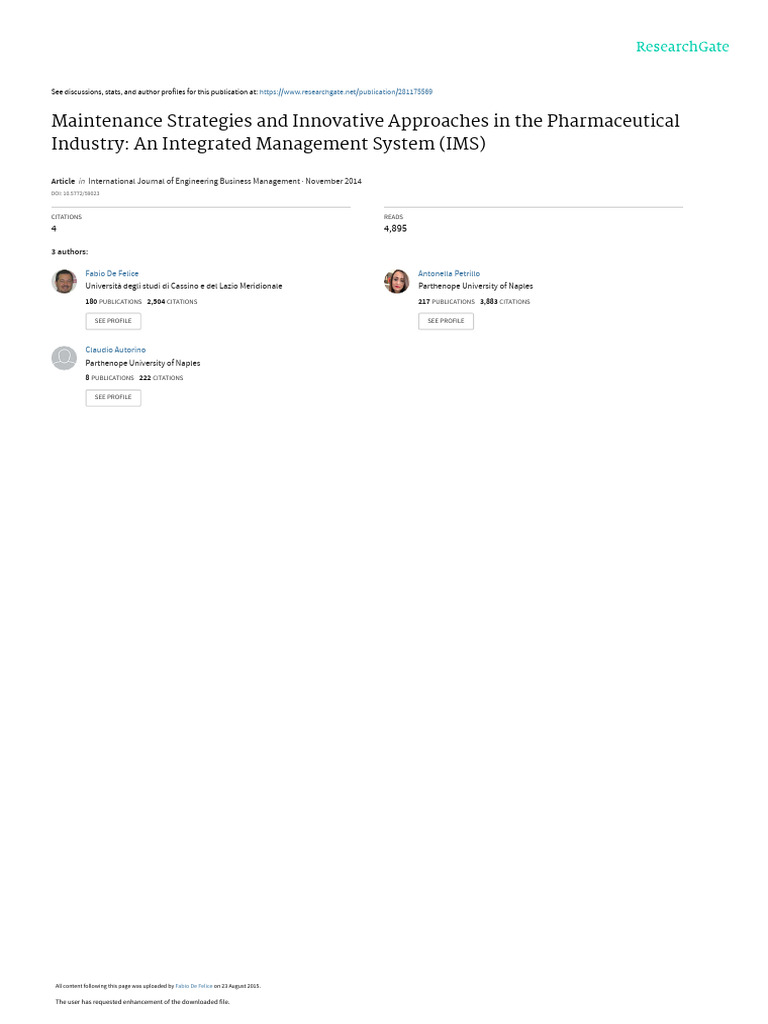 Maintenance Strategies and Innovative Approaches in The Pharmaceutical ...