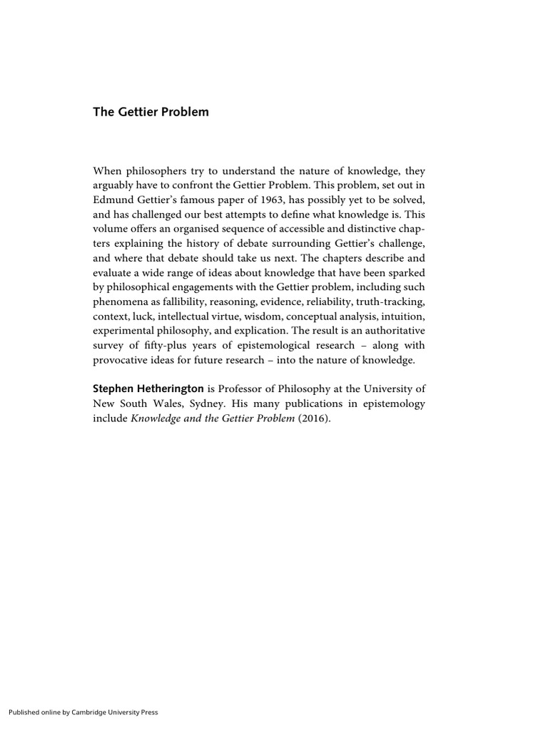 Gettier Problem | PDF | Knowledge | Epistemology