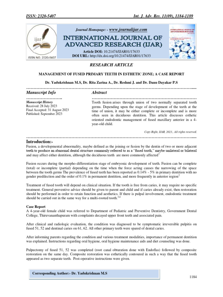 Fused Primary Teeth Management | PDF | Tooth | Dentistry
