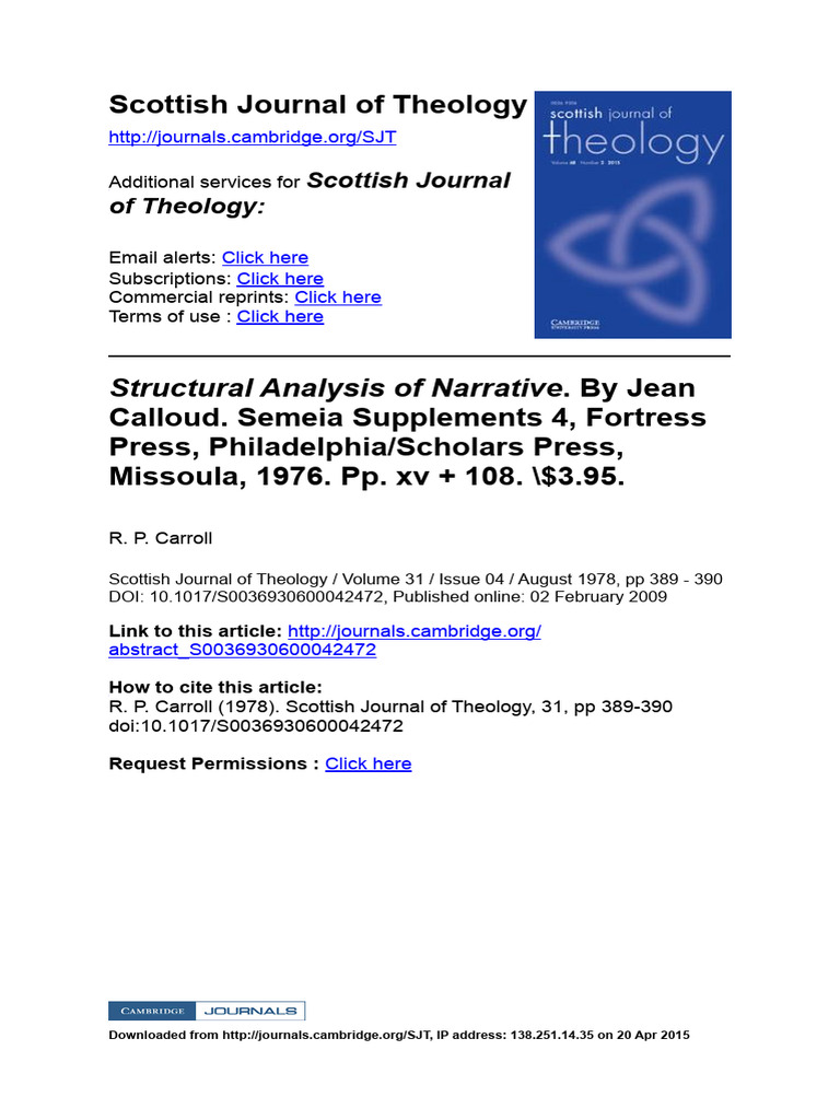Scottish Journal of Theology: Structural Analysis of Narrative. by Jean ...