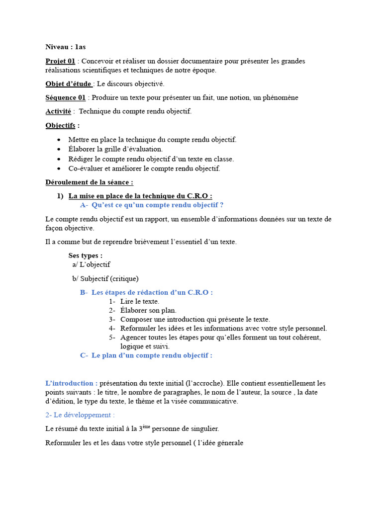 Technique Du Compte Rendu Objectif | PDF