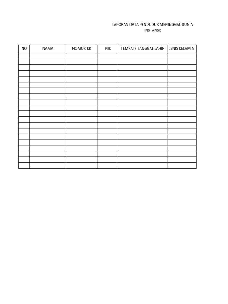 Daftar Data Penduduk Tambahan | PDF