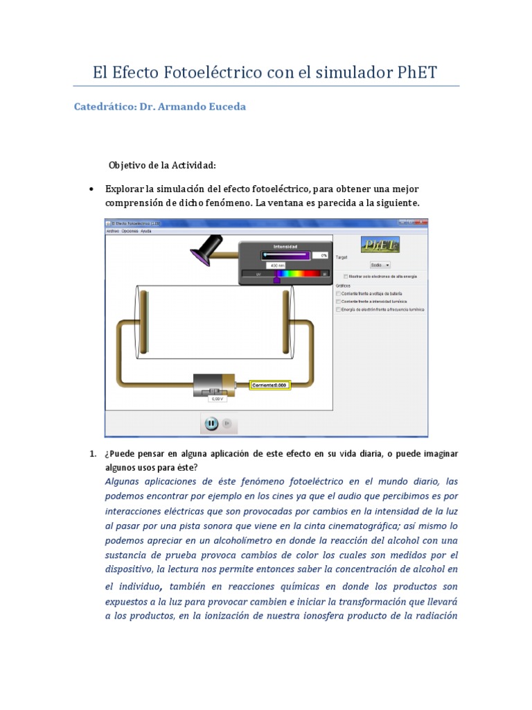 Simulación del Efecto Fotoeléctrico | PDF | Efecto fotoeléctrico | Ligero