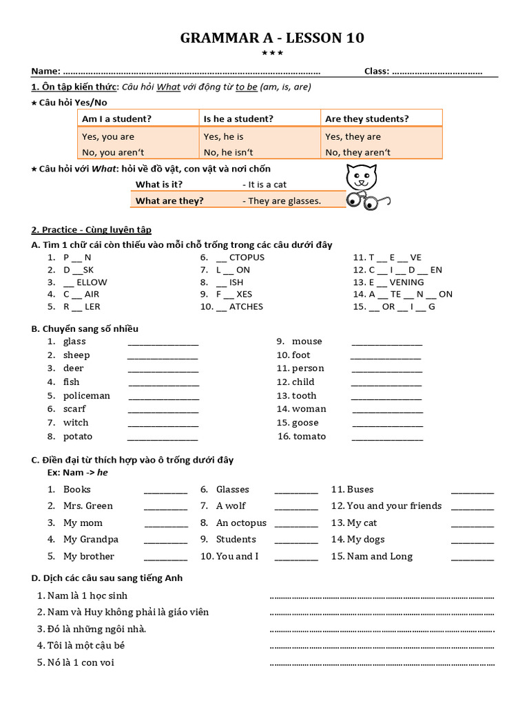 Grammar A - Lesson 10 | PDF
