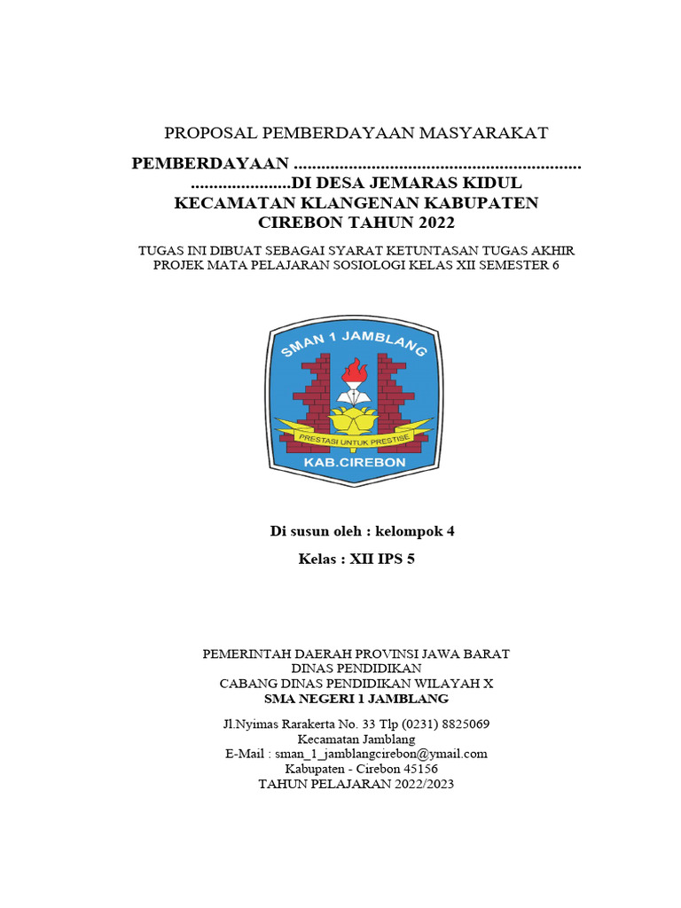 Contoh Proposal Pemberdayaan Masyarakat 2022 | PDF