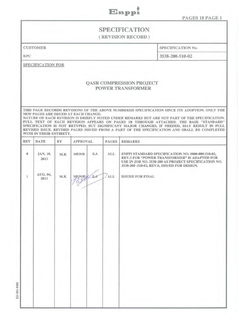 Power Transformer Specs for Engineers | PDF | Transformer | Electrical ...