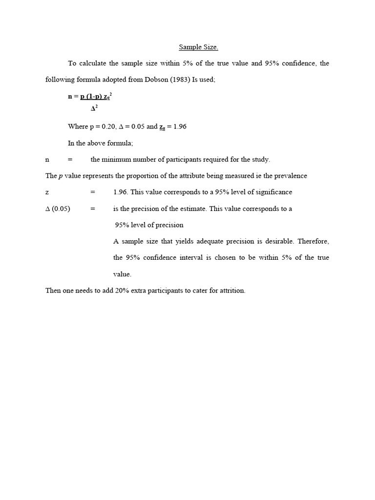 Dobson Method for Sample Size Calculation | PDF