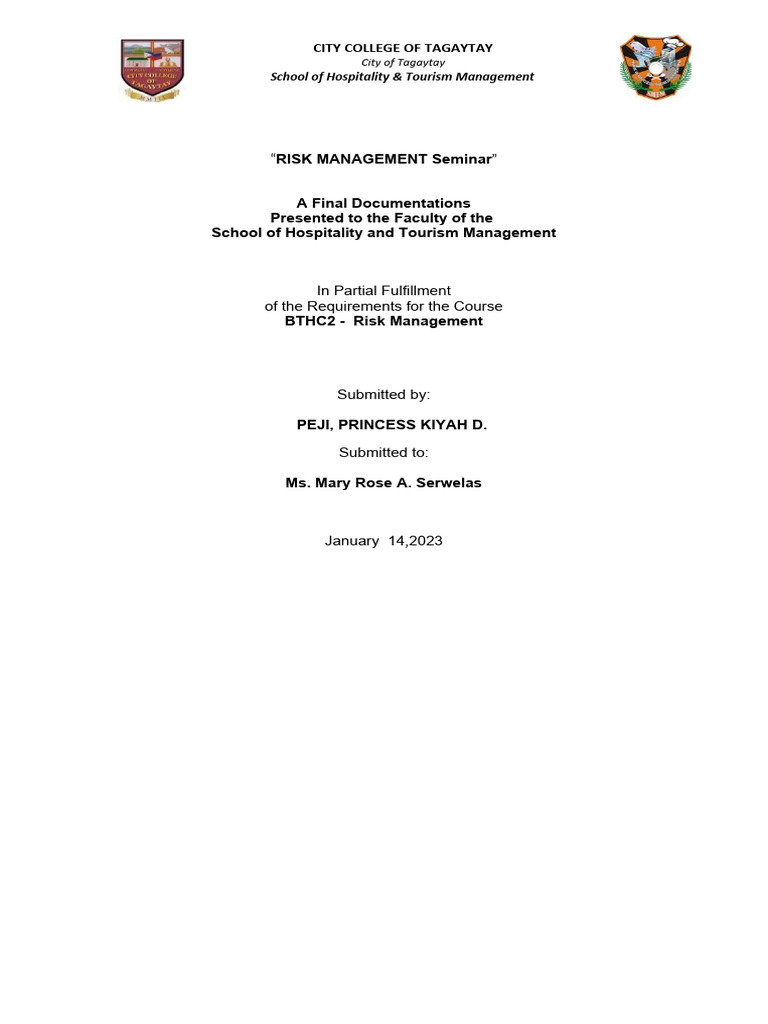 Finals RISK MANAGEMENT Seminar | PDF