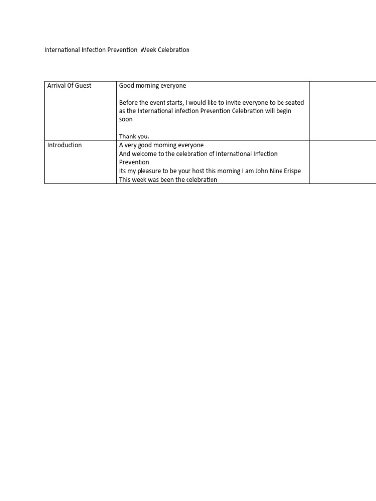 International Infection Prevention Week Celebration Script | PDF