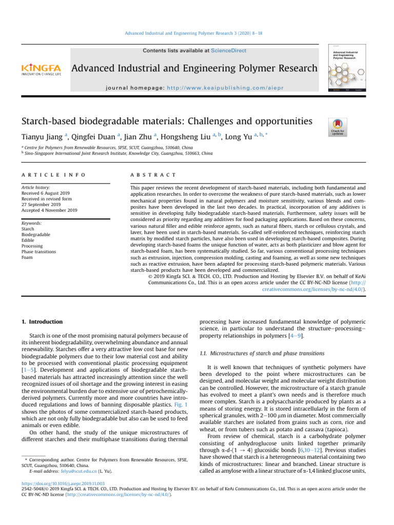 Starch-Based Biodegradable Materials Challenges and Opportunities | PDF