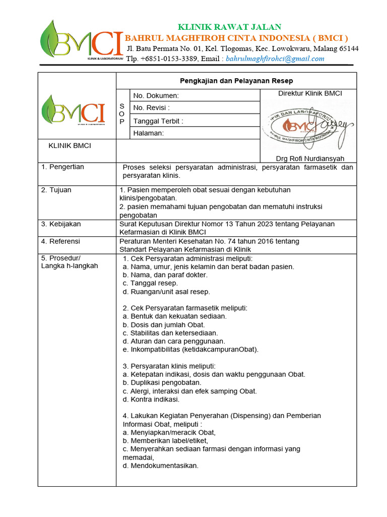 Sop Pengkajian Dan Pelayanan Resep Pdf