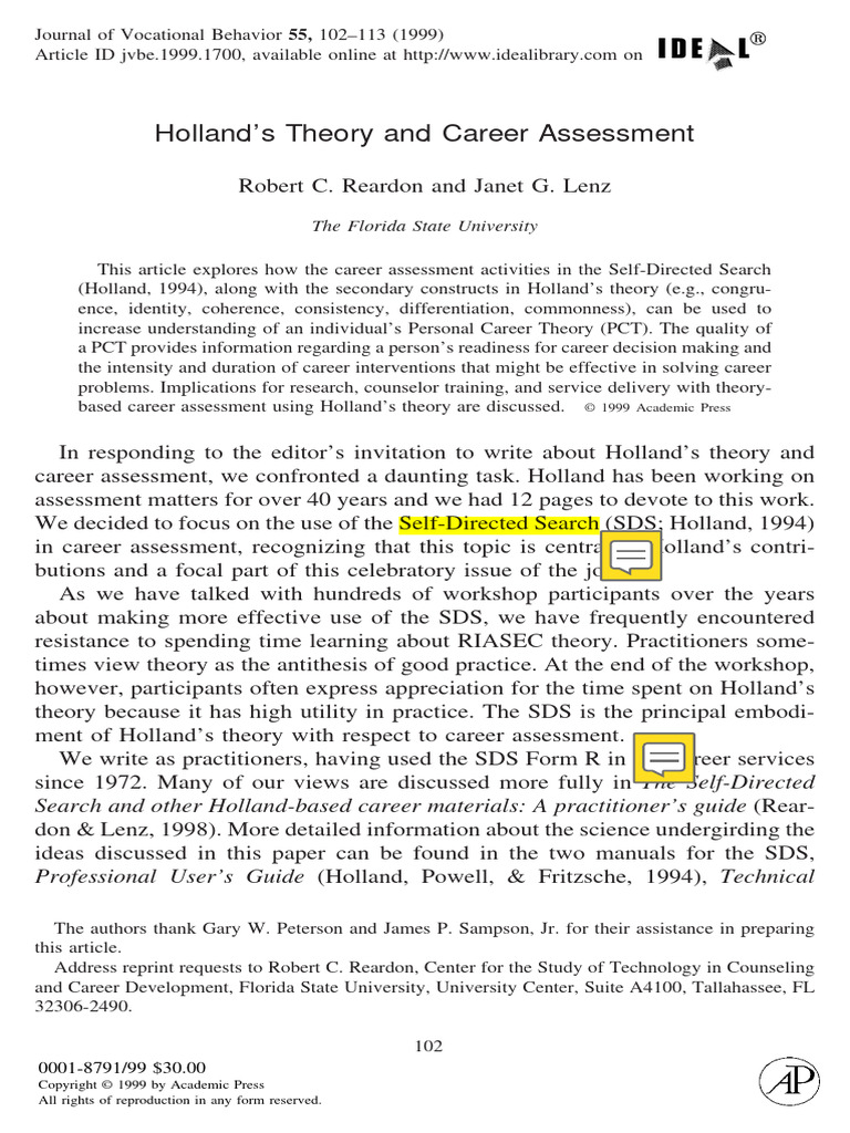 Holland’s Theory and Career Assessment | PDF | Counseling Psychology ...