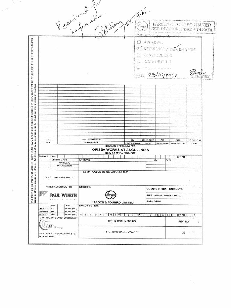 HT-Cable Sizing Calculation-BSL, Approved | PDF
