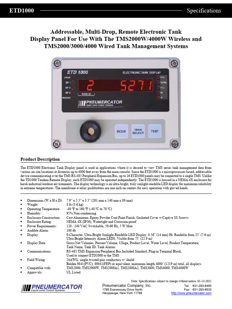 ETD1000 Spec Sheet | PDF