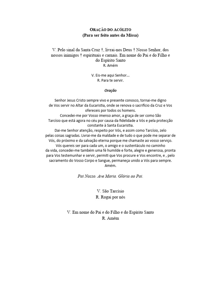 Oração Do Acólito Pdf Eucaristia Oração