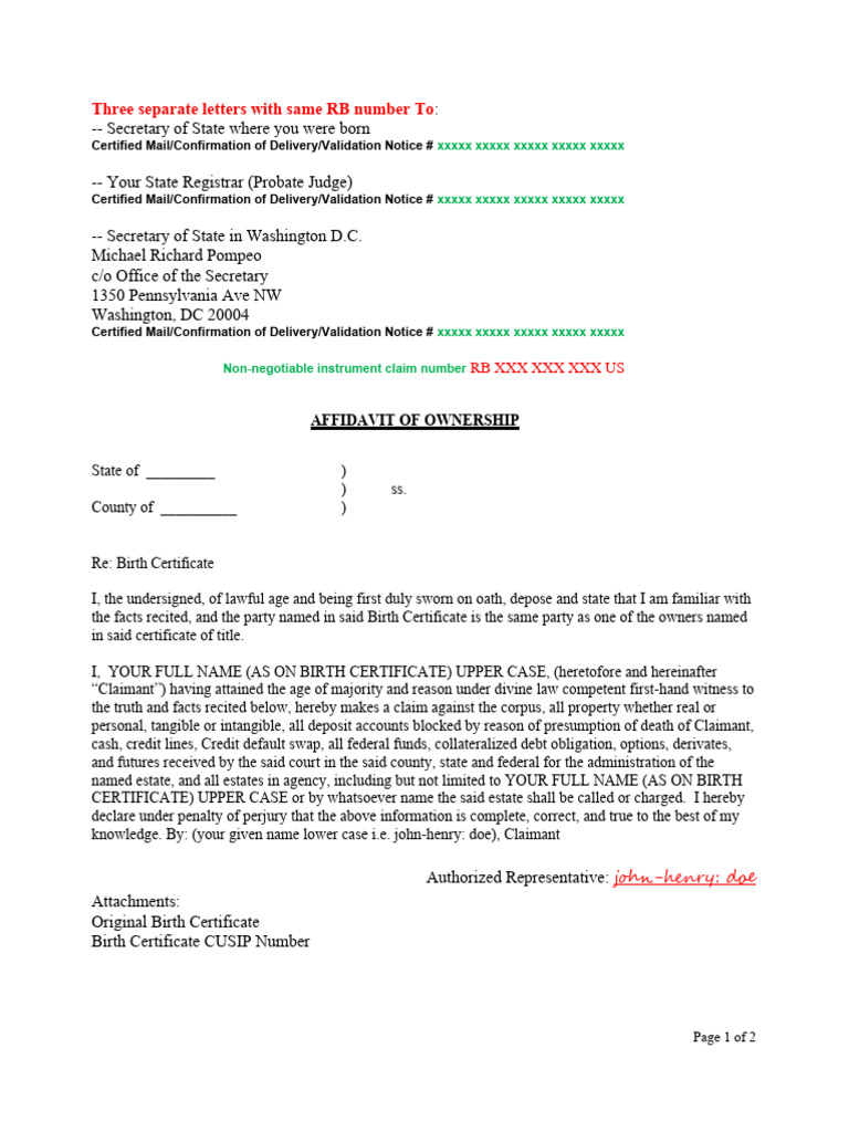 Affidavit of Ownership Example | PDF | Affidavit | Private Law