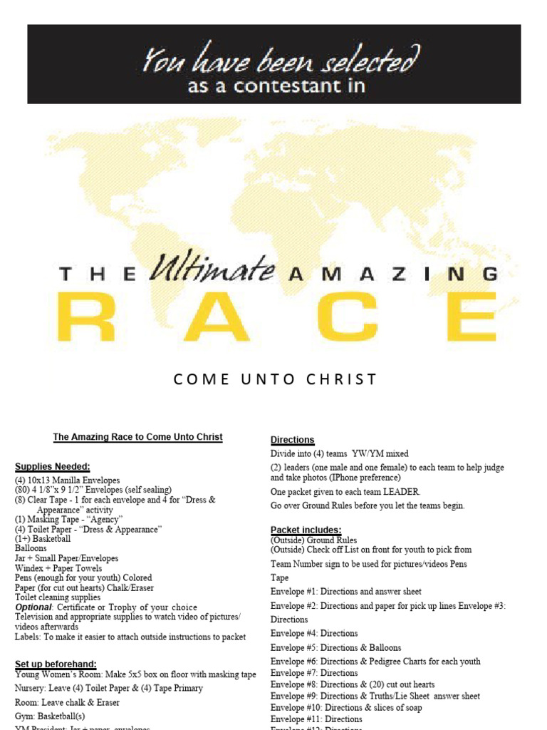 The Amazing Race To Come Unto Christ - Caytee's Amazing Race File | PDF ...