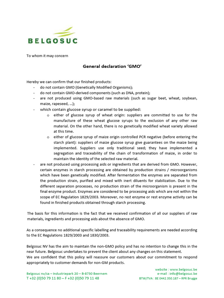 Belgosuc GMOFree Certificate 2020 EN | PDF