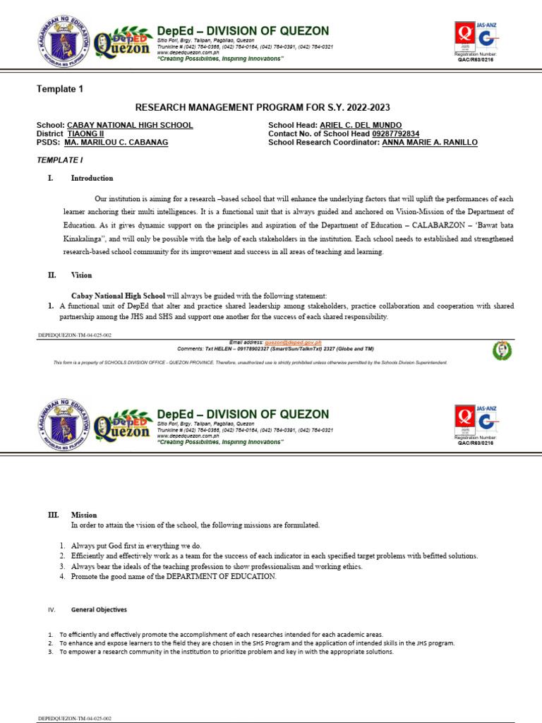 Cabay Nhs Research-Management-Program (2) SRMT | PDF | Iso 9000