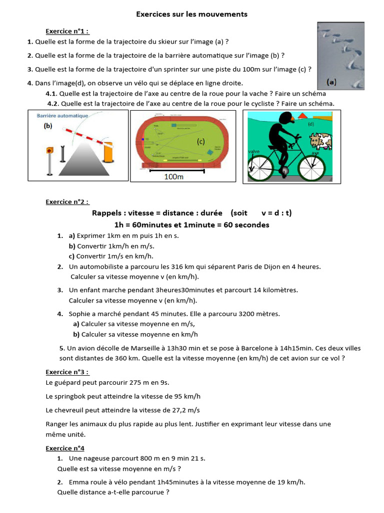 6e_Exercices Sur Les Mouvements | PDF