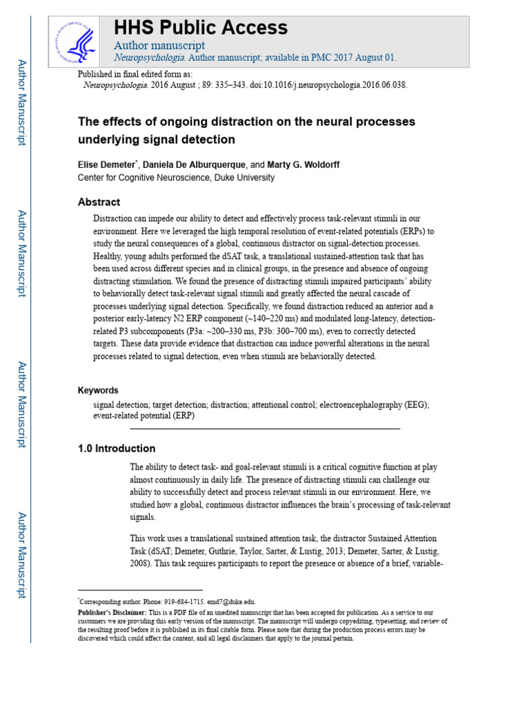 Distraction - The Effects of Ongoing Distraction On The Neural ...