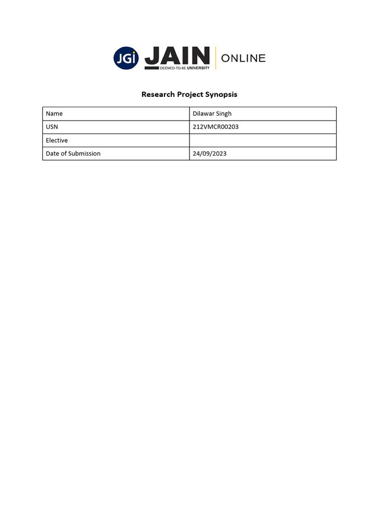 Project Synopsis - MCOM Jain Univ | PDF