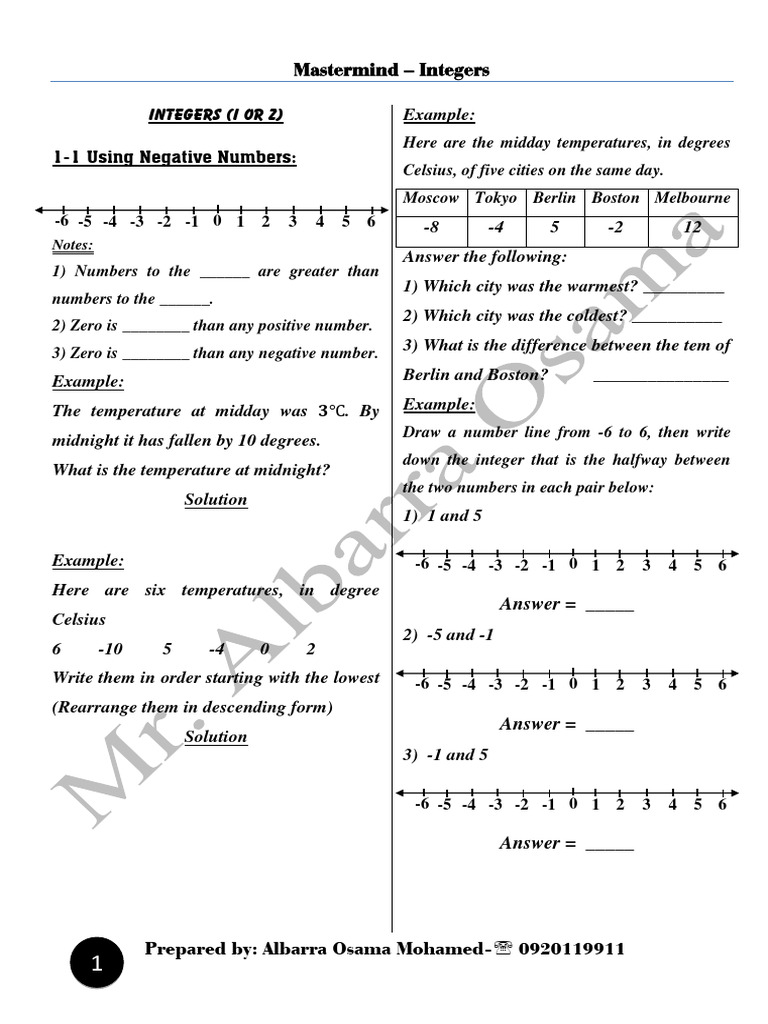 Unit 1 (Integers) Grade 7 | PDF | Prime Number | Numbers