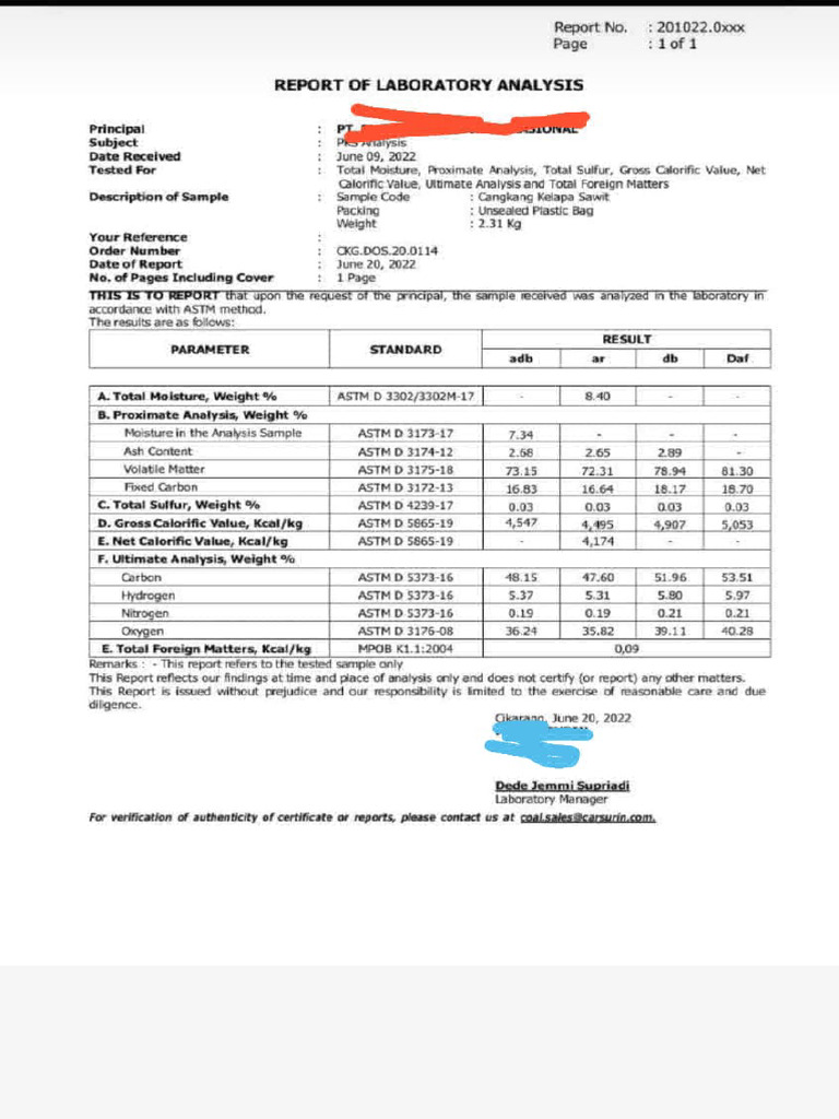 Report of Laboratory Analysis | PDF