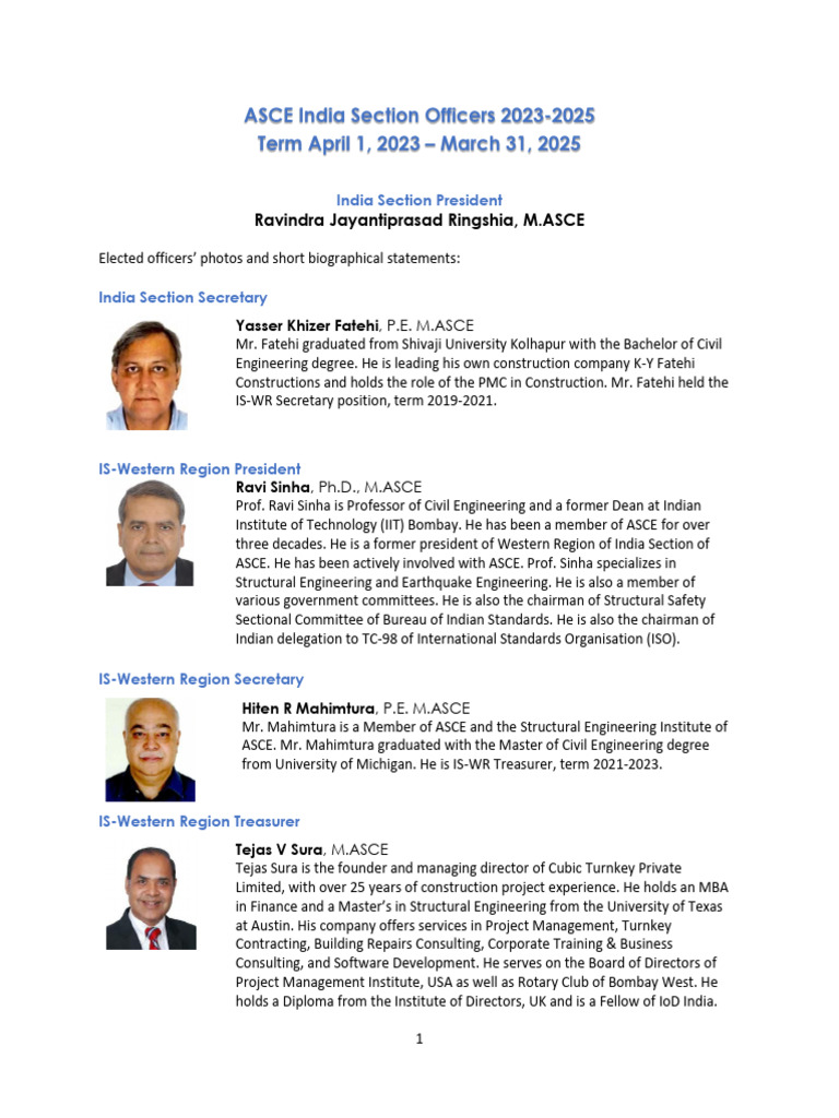 India Section Officers 2023-2025 (Bios) | PDF