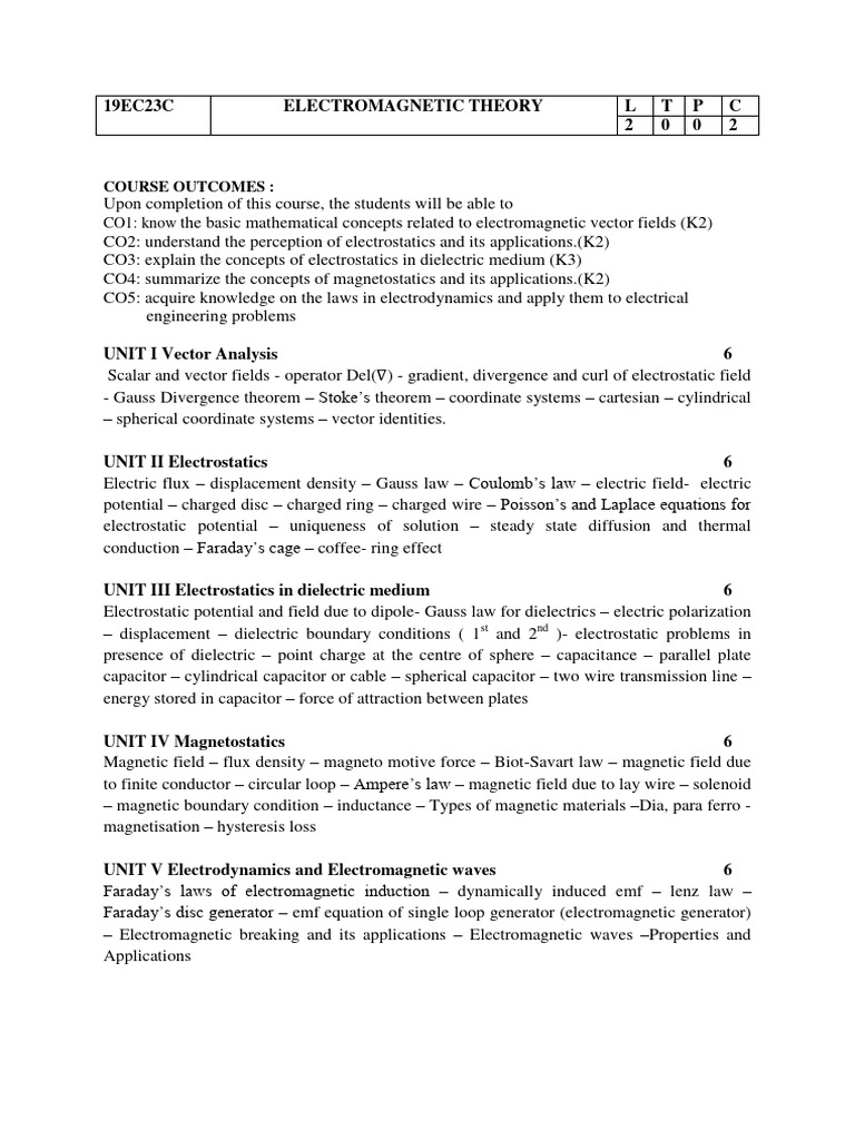 3) Electromagnetic Theory | PDF | Electrostatics | Magnetic Field
