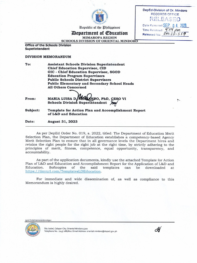 DM Template-for-Action-Plan-and-Accomplisment-Report-of-LD-and-Education | PDF